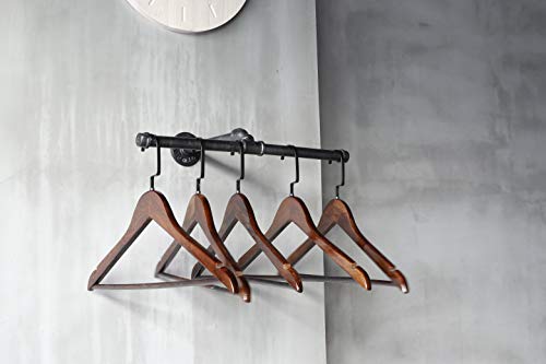 Y-Nut Wall Mounted Industrial Pipe Cloth Hanger Rack, Heavy Duty Rustic Iron Steampunk Style, Black Electroplated Finish with Mounting Hardware Included, Rust Free