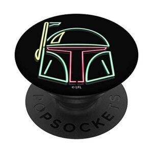 star wars boba fett neon line art helmet popsockets popgrip: swappable grip for phones & tablets