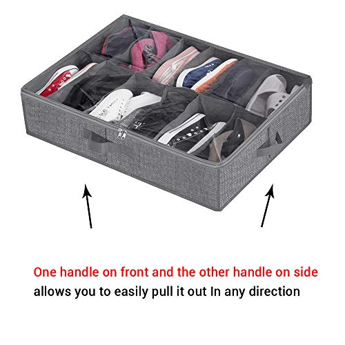 Under Bed Shoe Storage Organizer,Closet Shoes Storage Boxes Bin Container (2 Pack Fits 24 Pairs) with Clear Cover and Reinforced Handle for Sneakers,Clothes, Toys, Gray with Printing