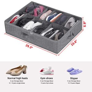 Under Bed Shoe Storage Organizer,Closet Shoes Storage Boxes Bin Container (2 Pack Fits 24 Pairs) with Clear Cover and Reinforced Handle for Sneakers,Clothes, Toys, Gray with Printing