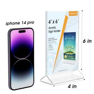 MaxGear Acrylic Sign Holder-Table Card Display-4x6 Inches Clear Sign Holder-Plastic Table Menu Stand-Double Sided Ad Picture Frame for Office, Home, Store, Restaurant, 12 Pack