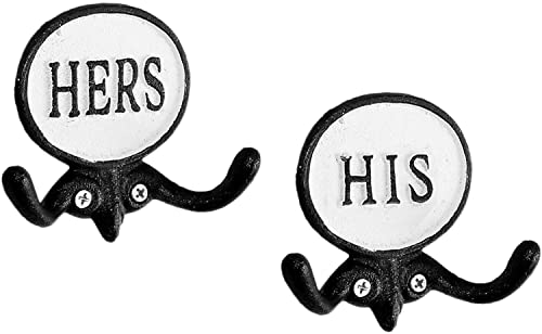 AuldHome His and Hers Towel Hooks (Set of 2); Cast Iron Rustic Farmhouse Decor Door Wall Hangers