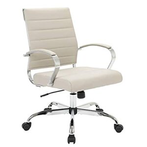 leisuremod benmar modern mid-back adjustable swivel leather office chair (tan)