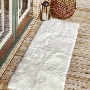 Premium Faux Sheepskin Fur Rug White - Large White Shag Rug - Best Extra Long Shag Pile Carpet for Bedroom Floor Sofa - Soft Fur Area Rug (2.3x5, White)