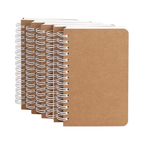 Spiral Notebook, 5 Pack Aesthetic Notebooks Spiral Journal Notepad Kraft Cover Lay Flat Sketchbook Journals for Writing Drawing Note Taking, 3.5”x5.5”, 180 Ruled Pages, 90 Sheets