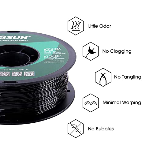 eSUN 1.75mm TPU 95A Flexible 3D Printer Filament 1KG Spool (2.2lbs), Black