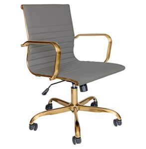 leisuremod harris modern adjustable executive swivel leatherette task gold office chair (grey)