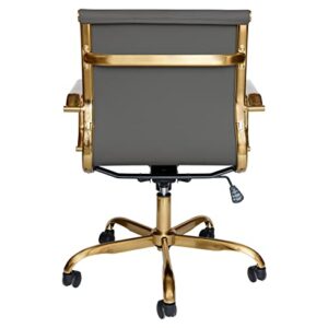 LeisureMod Harris Modern Adjustable Executive Swivel Leatherette Task Gold Office Chair (Grey)