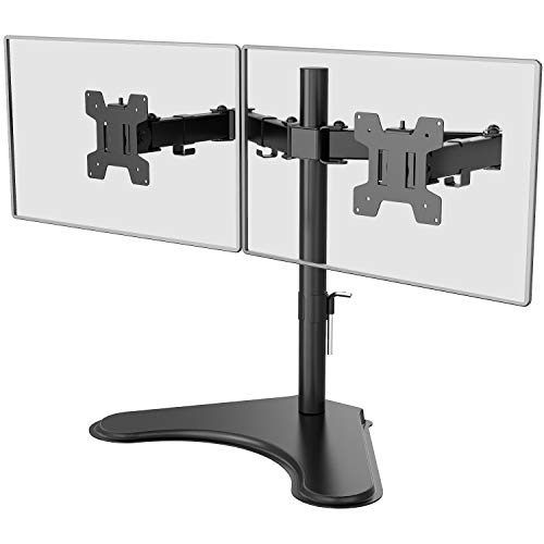 WALI Free Standing Dual LCD Monitor Fully Adjustable Desk Mount Fits Two Screens up to 27 inch, 17.6 lbs. Weight Capacity per Arm (MF002LM), Black