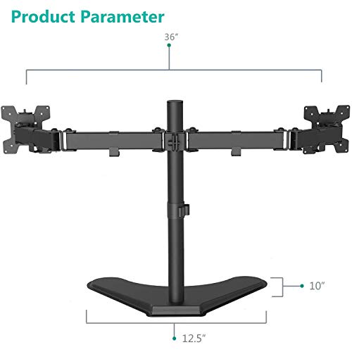 WALI Free Standing Dual LCD Monitor Fully Adjustable Desk Mount Fits Two Screens up to 27 inch, 17.6 lbs. Weight Capacity per Arm (MF002LM), Black