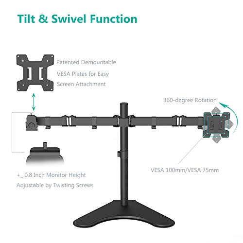 WALI Free Standing Dual LCD Monitor Fully Adjustable Desk Mount Fits Two Screens up to 27 inch, 17.6 lbs. Weight Capacity per Arm (MF002LM), Black