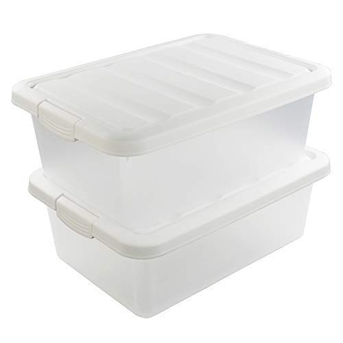 Wekioger Versatile Storage Organizer Plastic Bins with Lids, White 2 Packs, 14 Quart.