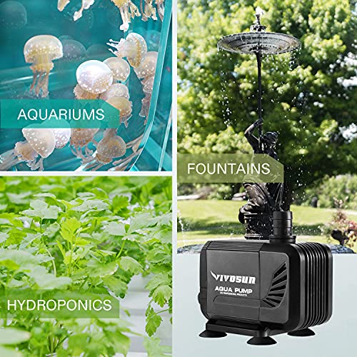 VIVOSUN 400GPH Submersible Pump(1500L/H, 15W), Ultra Quiet Water Pump with 5.3ft High Lift, Fountain Pump with 5ft Power Cord, 2 Nozzles for Fish Tank, Pond, Aquarium, Statuary, Hydroponics