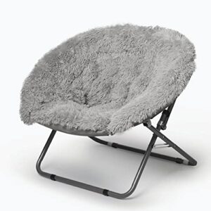 urban shop oversized mongolian faux fur saucer chair, silver