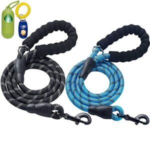 ladoogo 2 pack 5 ft heavy duty dog leash with comfortable padded handle reflective dog leashes for medium large dogs