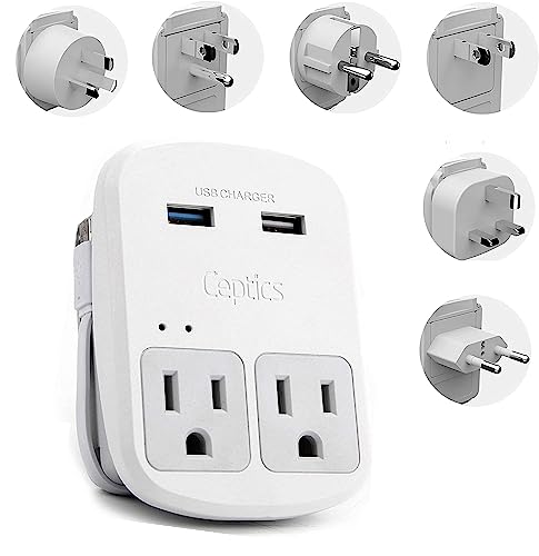 Ceptics Safest Travel Adapter Kit, Dual USB for iPhone, Chargers, Cell Phones, Laptop Perfect for Travelers - 3.6A with Qc. 3.0 Charge Faster