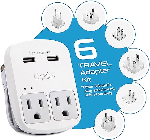 Ceptics Safest Travel Adapter Kit, Dual USB for iPhone, Chargers, Cell Phones, Laptop Perfect for Travelers - 3.6A with Qc. 3.0 Charge Faster