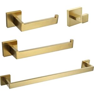 velimax premium stainless steel 4 pieces bathroom hardware accessories set wall mounted towel bar set, brushed gold, 23.6-inch