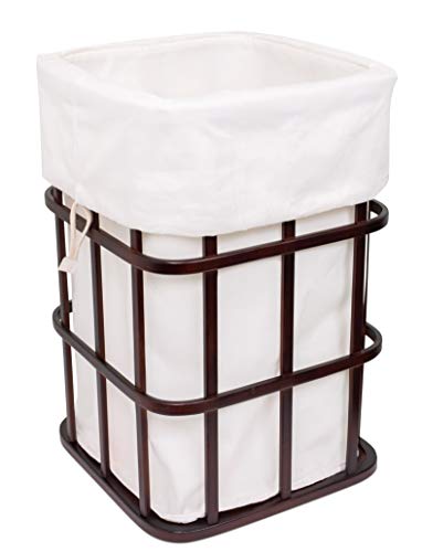 BirdRock Home Modern Square Laundry Hamper and Removable Laundry Bag - Dark Brown Bamboo - Easily Transport Laundry - Baby Dirty Clothes Bin Sorter Basket - Laundry Bag with Draw String