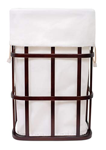 BirdRock Home Modern Square Laundry Hamper and Removable Laundry Bag - Dark Brown Bamboo - Easily Transport Laundry - Baby Dirty Clothes Bin Sorter Basket - Laundry Bag with Draw String