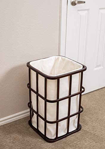 BirdRock Home Modern Square Laundry Hamper and Removable Laundry Bag - Dark Brown Bamboo - Easily Transport Laundry - Baby Dirty Clothes Bin Sorter Basket - Laundry Bag with Draw String