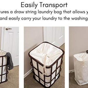 BirdRock Home Modern Square Laundry Hamper and Removable Laundry Bag - Dark Brown Bamboo - Easily Transport Laundry - Baby Dirty Clothes Bin Sorter Basket - Laundry Bag with Draw String