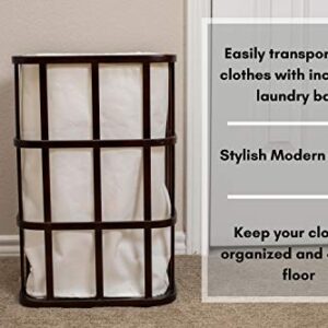 BirdRock Home Modern Square Laundry Hamper and Removable Laundry Bag - Dark Brown Bamboo - Easily Transport Laundry - Baby Dirty Clothes Bin Sorter Basket - Laundry Bag with Draw String