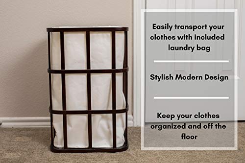 BirdRock Home Modern Square Laundry Hamper and Removable Laundry Bag - Dark Brown Bamboo - Easily Transport Laundry - Baby Dirty Clothes Bin Sorter Basket - Laundry Bag with Draw String