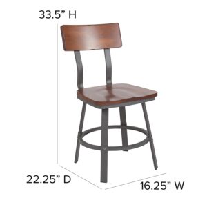 Flash Furniture Flint Series Rustic Walnut Restaurant Chair with Wood Seat & Back and Gray Powder Coat Frame