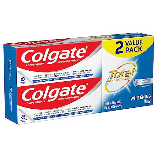 Colgate Total Toothpaste Whitening Gel, Whitening Mint, 4.8 Ounce (Pack of 2)