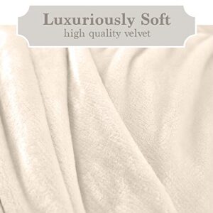 The Connecticut Home Company Throw Blanket, Soft Plush Reversible Velvet and Sherpa, King 108x90, Warm Thick Throws for Bed, Comfy Washable Bedding Accent Blankets for Sofa Couch Chair, Cream