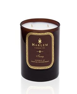 harlem candle company savoy luxury candle, 12 oz brown glass jar, double wick, soy wax, gift box, ozone, blackcurrant, mandarin, green apple and lily of the valley