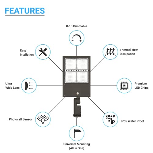 LEDMyplace 240W LED Pole Light with Photocell 3000K Universal Mount Bronze AC120-277V Dusk to Dawn - Parking Lot Lights