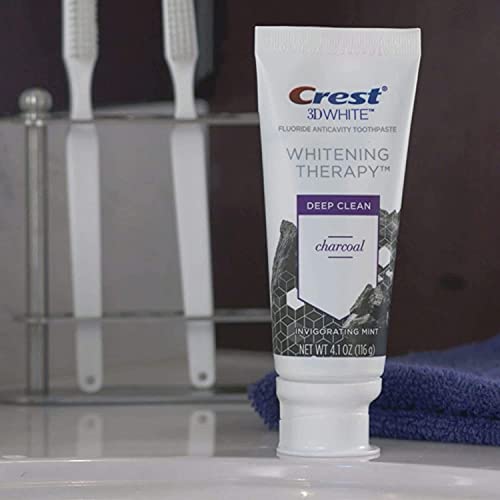 Crest Charcoal 3D White Toothpaste, Whitening Therapy Deep Clean with Fluoride, Invigorating Mint, 4.1 Oz (Pack of 3)