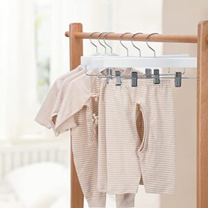 Nature Smile 11.8'' Kids Baby Toddler Children Solid Wooden Pants Hangers,Wood Skirts Hangers,Trousers Bottom Hangers with 2-Adjustable Clips Anti-Rust Hook Pack of 10 (White)