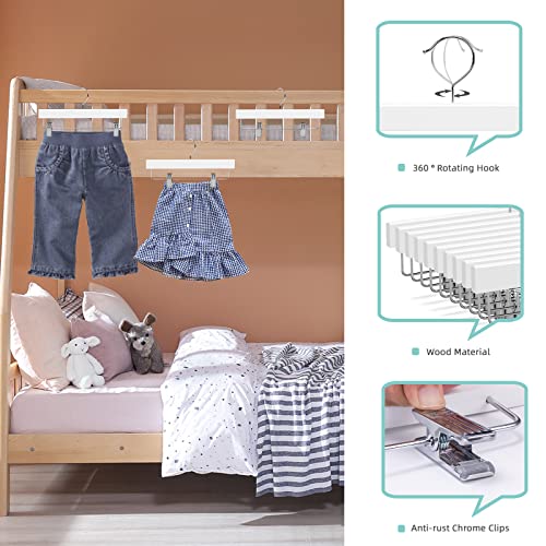 Nature Smile 11.8'' Kids Baby Toddler Children Solid Wooden Pants Hangers,Wood Skirts Hangers,Trousers Bottom Hangers with 2-Adjustable Clips Anti-Rust Hook Pack of 10 (White)