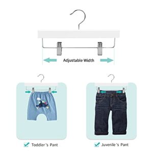 Nature Smile 11.8'' Kids Baby Toddler Children Solid Wooden Pants Hangers,Wood Skirts Hangers,Trousers Bottom Hangers with 2-Adjustable Clips Anti-Rust Hook Pack of 10 (White)