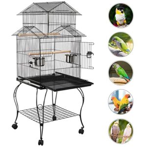 Yaheetech 55-inch Rolling Standing Triple Roof Top Medium Parrot Cage for Mid-Sized Parrots Cockatiels Sun Parakeets Green Cheek Conures Caique Pet Bird Cage with Detachable Stand