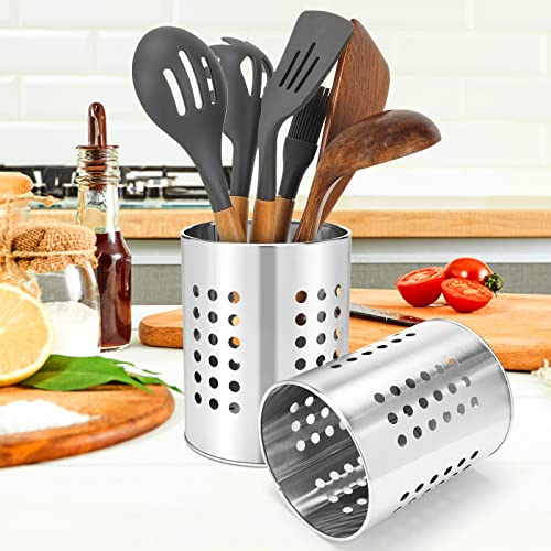 EORTA Stainless Steel Kitchen Utensil Holder Flatware Cylinder Silverware Draining Organizer Drying Rack with Round Drain Holes for Forks, Knives, Spoons, Chopsticks, Small