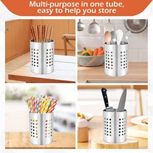 EORTA Stainless Steel Kitchen Utensil Holder Flatware Cylinder Silverware Draining Organizer Drying Rack with Round Drain Holes for Forks, Knives, Spoons, Chopsticks, Small