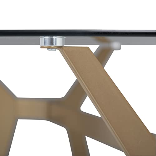 Studio Designs Home Archtech 60" W x 32" D Mid-Century Modern Dining, Desk, Metal and 8mm Thick Glass Table in Gold