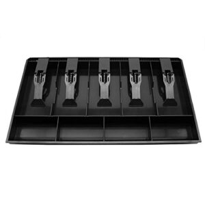 cash register drawer insert tray with 5 bill/4 coin compartments for money storage, black