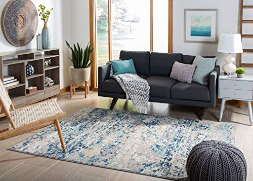 SAFAVIEH Madison Collection Area Rug - 9' x 12', Grey & Blue, Modern Abstract Design, Non-Shedding & Easy Care, Ideal for High Traffic Areas in Living Room, Bedroom (MAD460K)