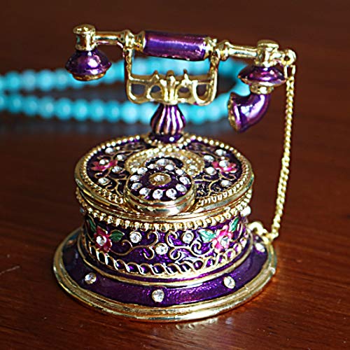 Hophen Telephone Trinket Box Hand-Painted Crystal Decorative Hinged Jewelry Ring Holder Storage Box Collectible (Purple)