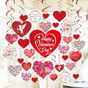 GOER Valentine's Day Party Decorations,30 Pcs Hanging Swirls with 1000 Pcs/0.35 oz Heart Confetti Valentine's Day Party Supplies