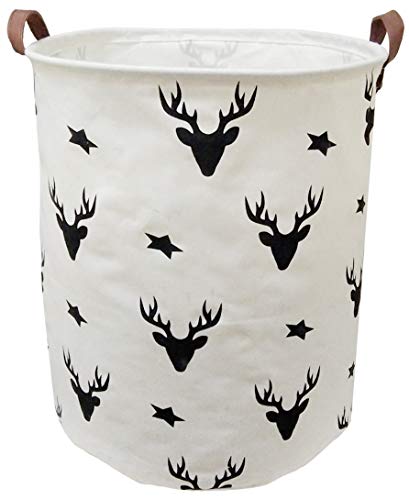 BOOHIT Cotton Fabric Storage Bin,Collapsible Laundry Basket-Waterproof Large Storage Baskets,Toy Organizer,Home Decor (Deer Head)