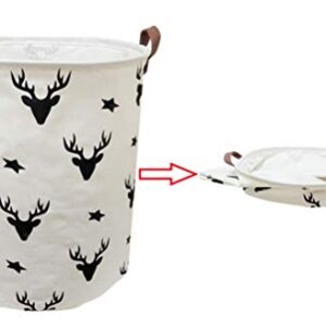 BOOHIT Cotton Fabric Storage Bin,Collapsible Laundry Basket-Waterproof Large Storage Baskets,Toy Organizer,Home Decor (Deer Head)