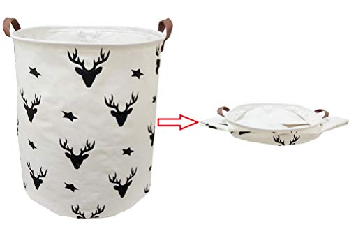 BOOHIT Cotton Fabric Storage Bin,Collapsible Laundry Basket-Waterproof Large Storage Baskets,Toy Organizer,Home Decor (Deer Head)