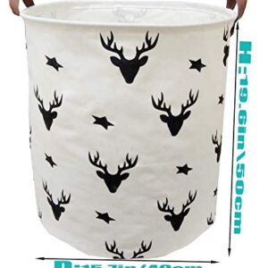 BOOHIT Cotton Fabric Storage Bin,Collapsible Laundry Basket-Waterproof Large Storage Baskets,Toy Organizer,Home Decor (Deer Head)