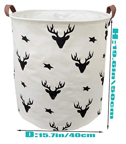 BOOHIT Cotton Fabric Storage Bin,Collapsible Laundry Basket-Waterproof Large Storage Baskets,Toy Organizer,Home Decor (Deer Head)